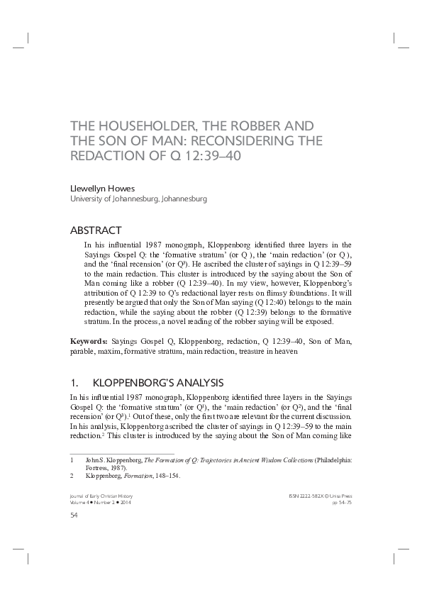 (PDF) The Householder, the Robber and the Son of Man: Reconsidering the ...