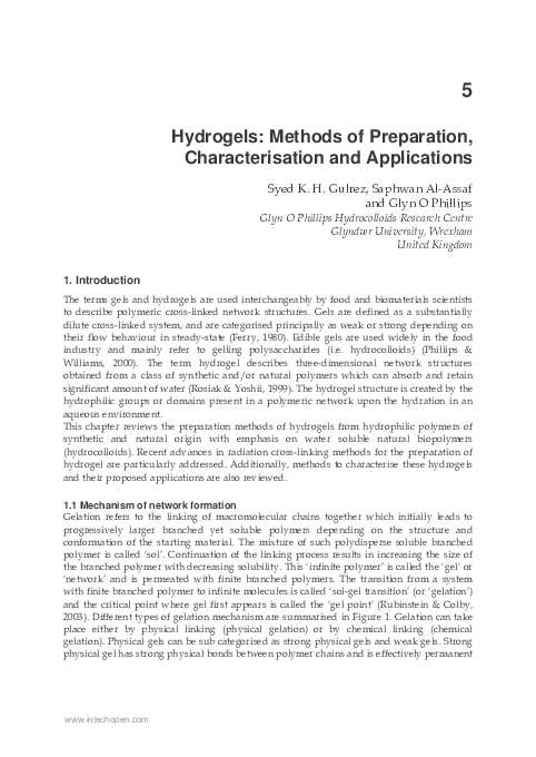(PDF) Hydrogels: Methods of Preparation, Characterisation and ...