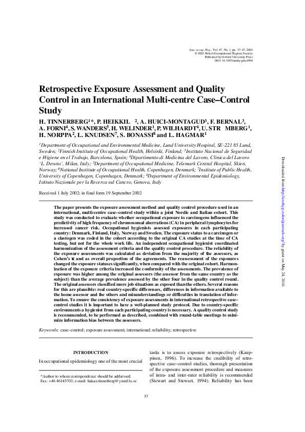 (PDF) Retrospective Exposure Assessment and Quality Control in an ...