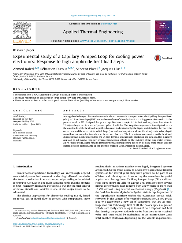 Experimental study of a Capillary Pumped Loop for cooling power ...