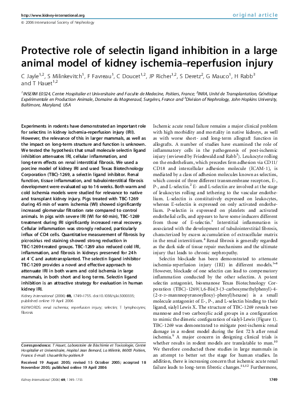 (PDF) Protective role of selectin ligand inhibition in a large animal ...