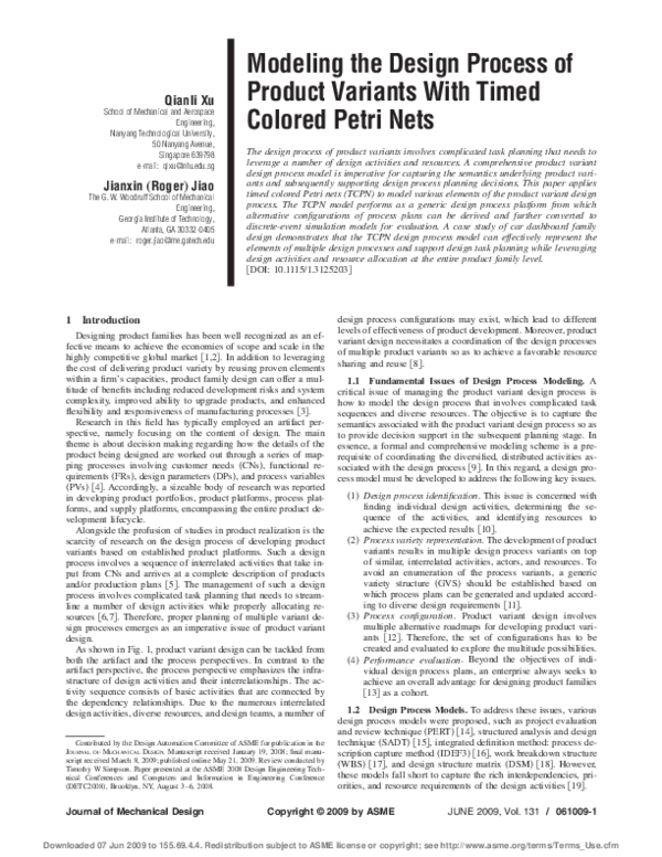 (PDF) Modeling the Design Process of Product Variants With Timed Colored Petri Nets