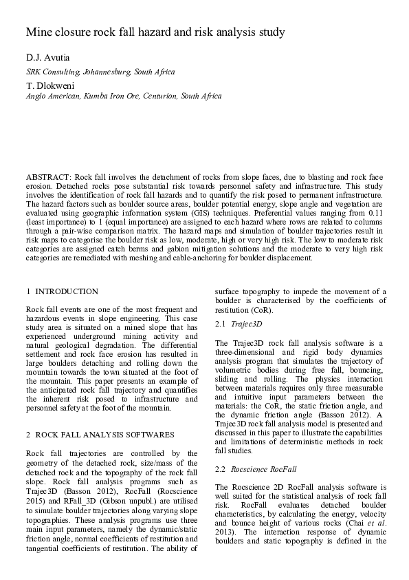 (PDF) Mine closure rock fall hazard and risk analysis study