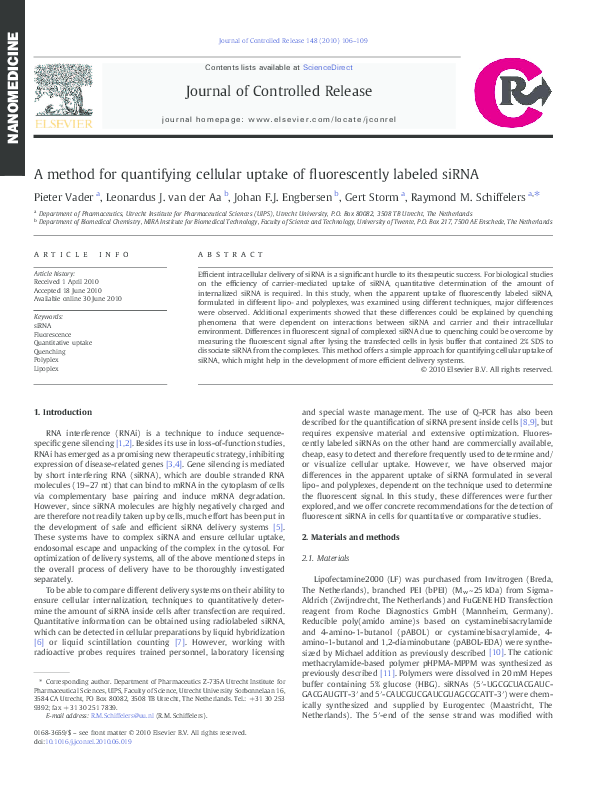 (PDF) A method for quantifying cellular uptake of fluorescently labeled siRNA