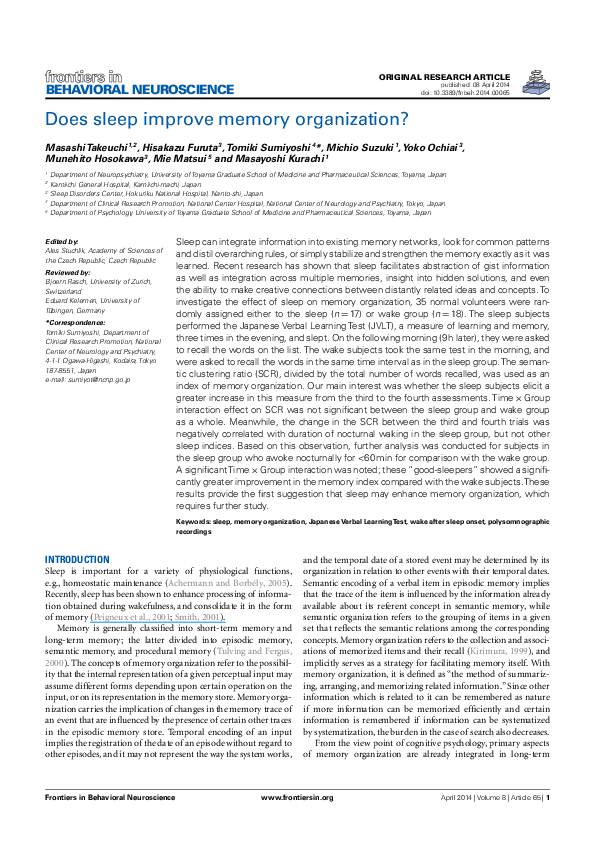 (PDF) Does sleep improve memory organization?