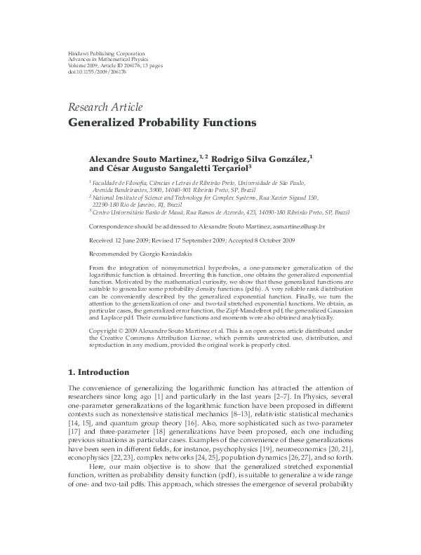(PDF) Generalized Probability Functions