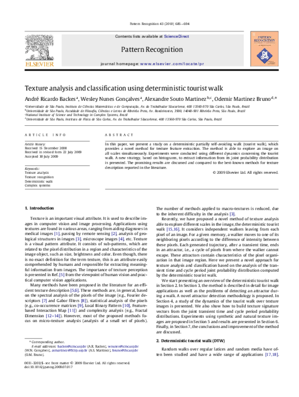 (PDF) Texture analysis and classification using deterministic tourist walk