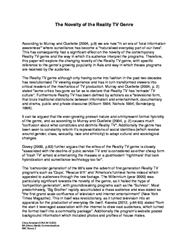 (PDF) The Novelty of the Reality TV Genre