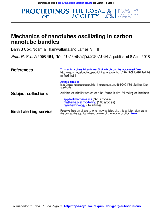 (PDF) Mechanics of nanotubes oscillating in carbon nanotube bundles