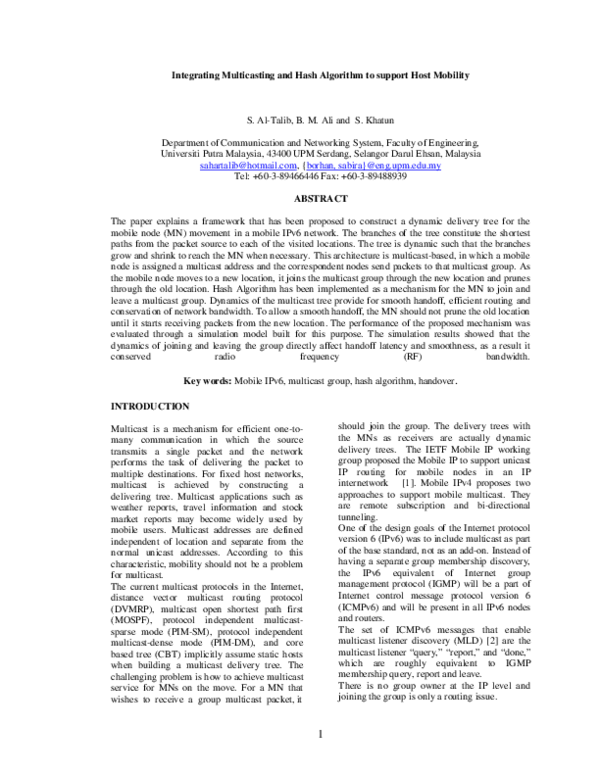 Pdf A New Multicast Based Architecture To Support Host Mobility In Ipv6