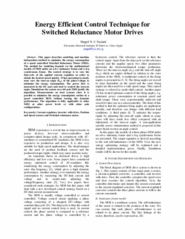 (PDF) Energy Efficient Control Technique for Switched Reluctance Motor ...