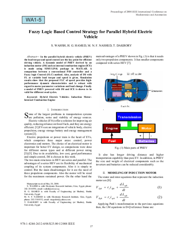(PDF) Fuzzy Logic Based Control Strategy for Parallel Hybrid Electric Vehicle