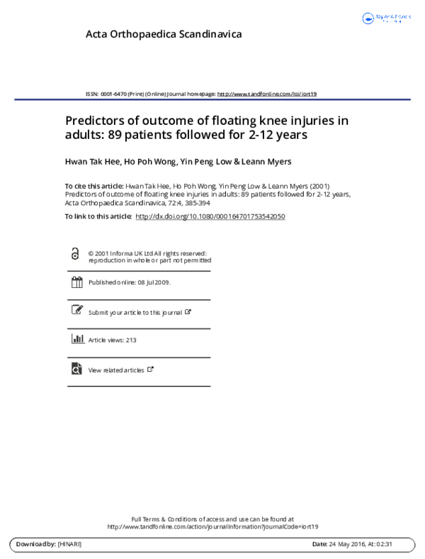 (PDF) Floating Knee with Vascular Compression Treated Non-Operatively ...