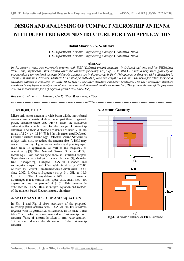 Pdf Design And Analysing Of Compact Microstrip Antenna With Defected Ground Structure For Uwb