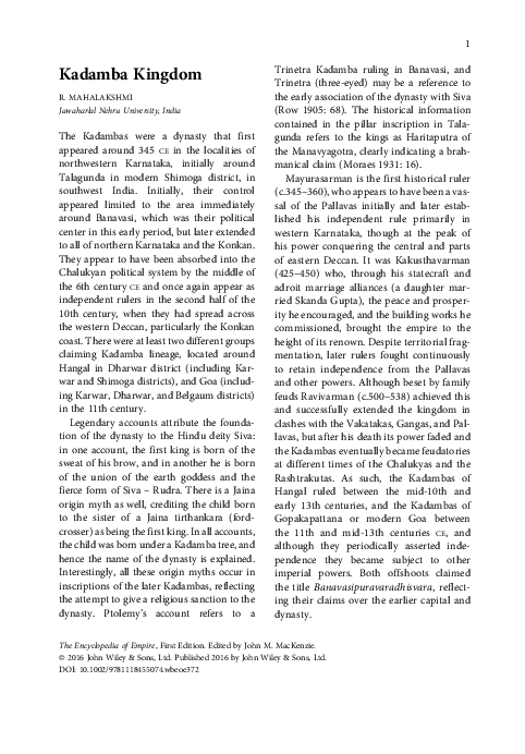 (PDF) Kadamba Kingdom
