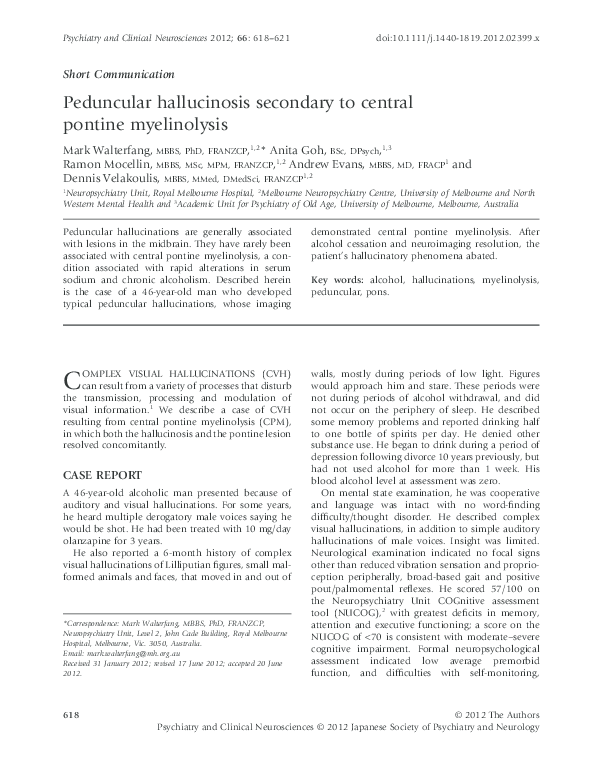 (PDF) Peduncular hallucinosis secondary to central pontine myelinolysis ...