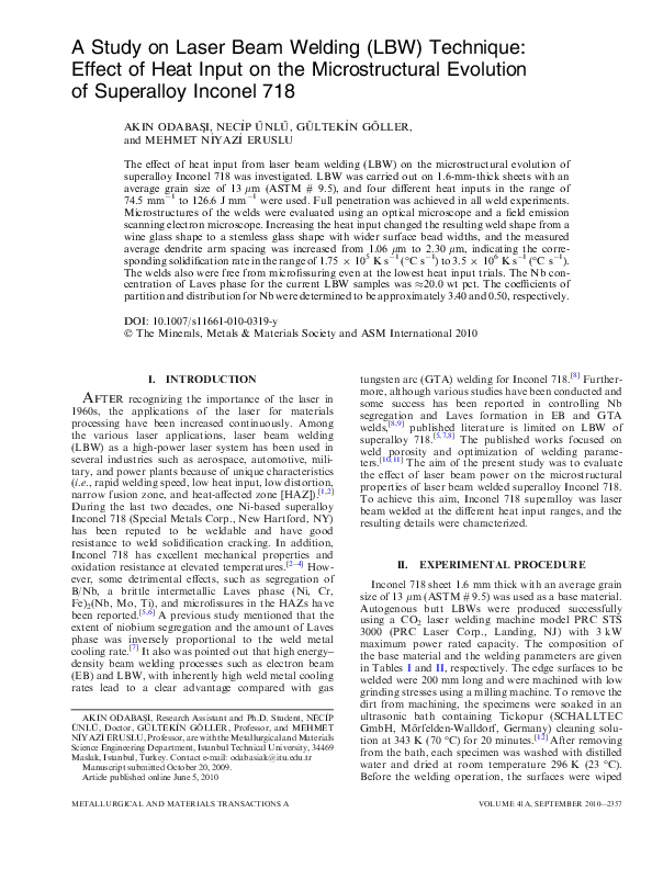 (PDF) A Study on Laser Beam Welding (LBW) Technique: Effect of Heat ...