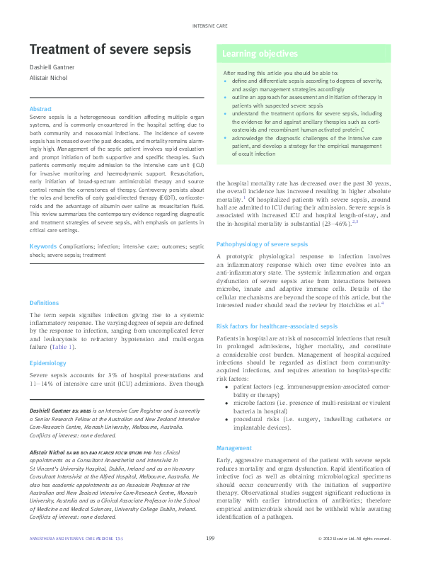 (PDF) Treatment of severe sepsis