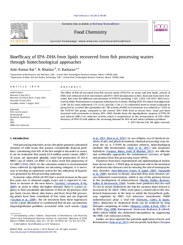 (PDF) Bioefficacy of EPA–DHA from lipids recovered from fish processing ...