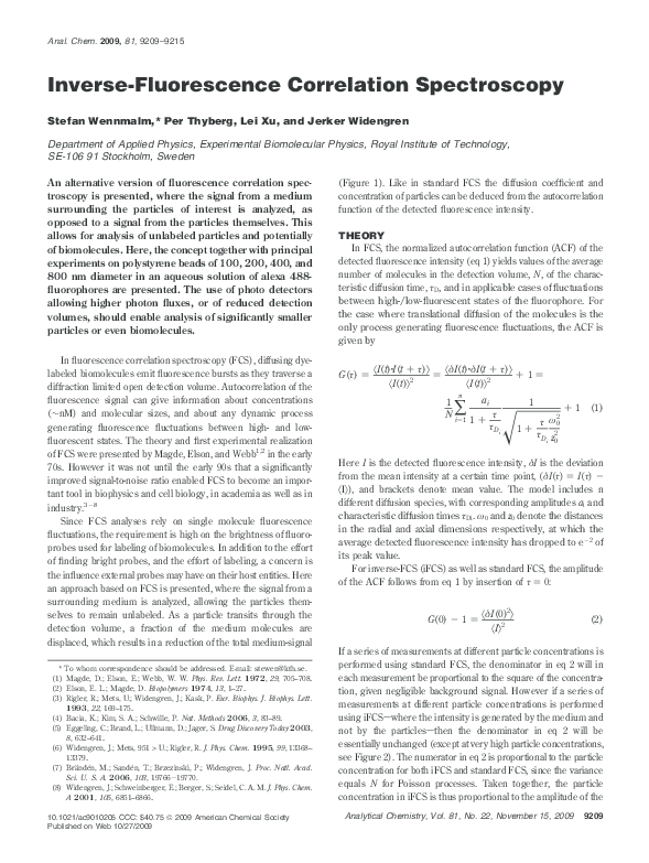 (PDF) Inverse-Fluorescence Correlation Spectroscopy