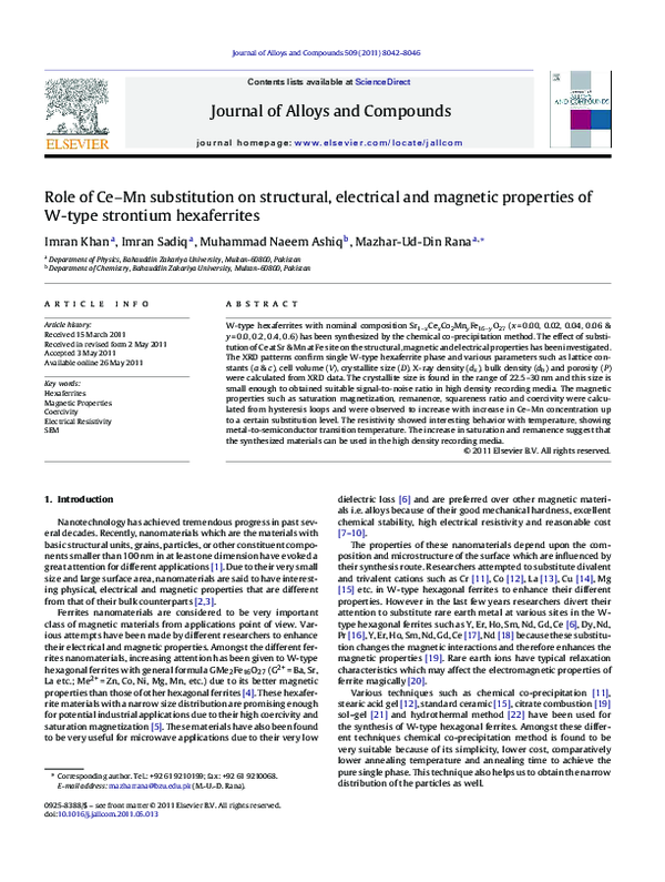 (PDF) Role of Ce–Mn substitution on structural, electrical and magnetic properties of W-type ...