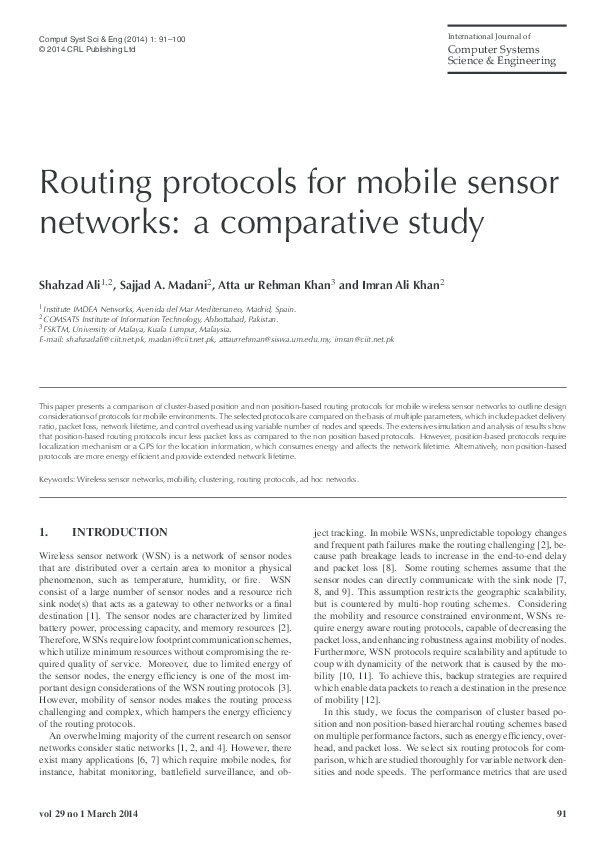 (PDF) Routing protocols for mobile sensor networks: a comparative study