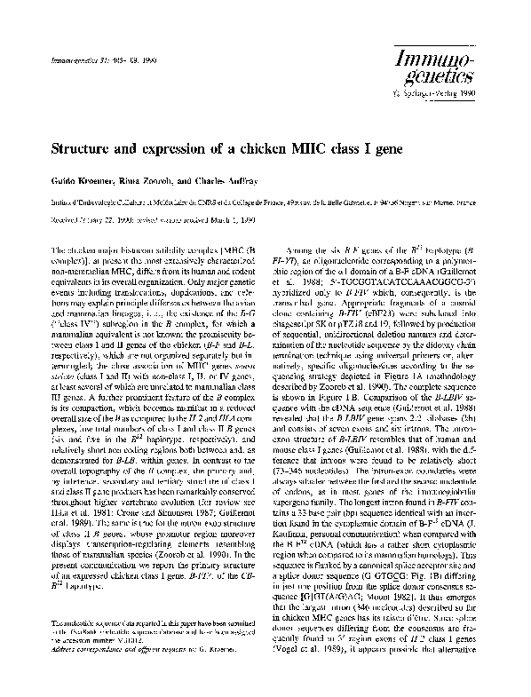 (PDF) Structure and expression of a chicken MHC class I gene