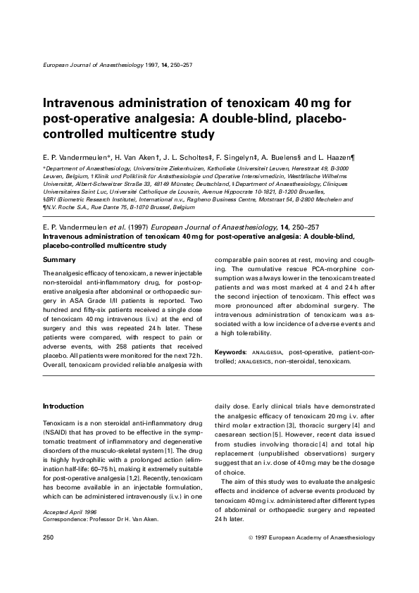 (PDF) Intravenous administration of tenoxicam 40 mg for post-operative ...