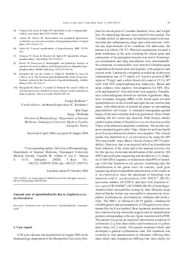 (PDF) Unusual case of spondylodiscitis due to Staphylococcus ...