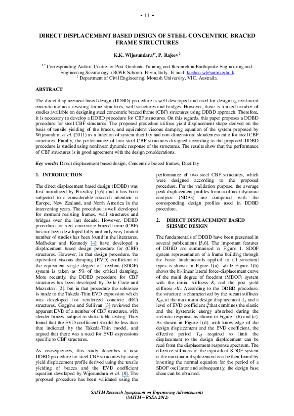 (PDF) Direct displacement-based seismic design of steel concentric braced frame structures