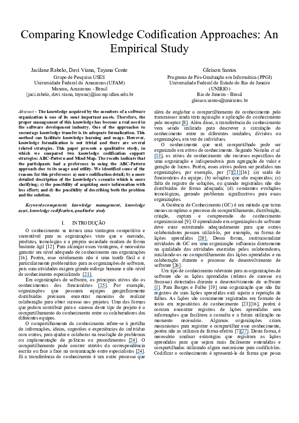 (PDF) Comparing Knowledge Codification Approaches: An Empirical Study