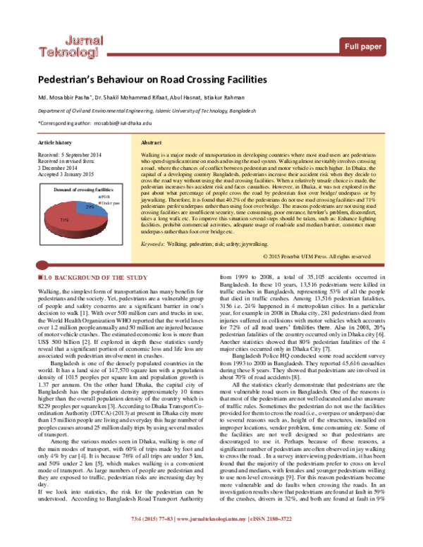 (PDF) Pedestrian's Behaviour on Road Crossing Facilities