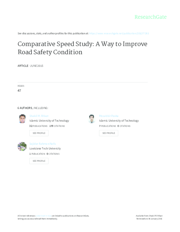 (PDF) Comparative Speed Study: A Way to Improve Road Safety Condition ...