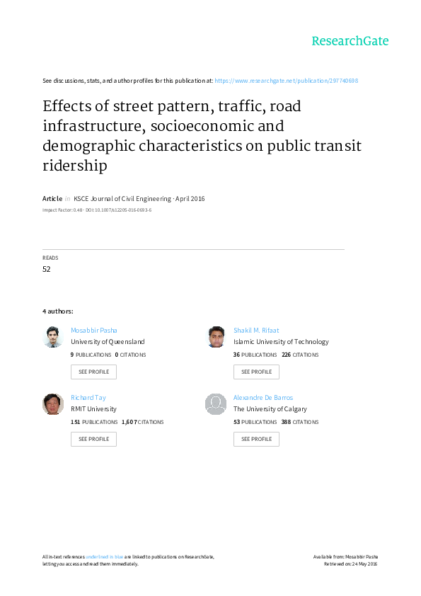 (PDF) Effects of street pattern, traffic, road infrastructure ...