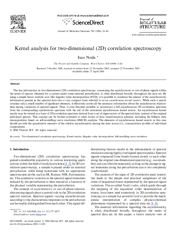 (PDF) Kernel analysis for two-dimensional (2D) correlation spectroscopy