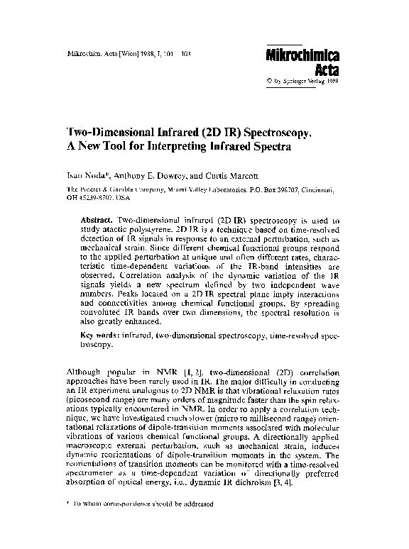 (PDF) Two-dimensional infrared (2D IR) spectroscopy. A new tool for ...