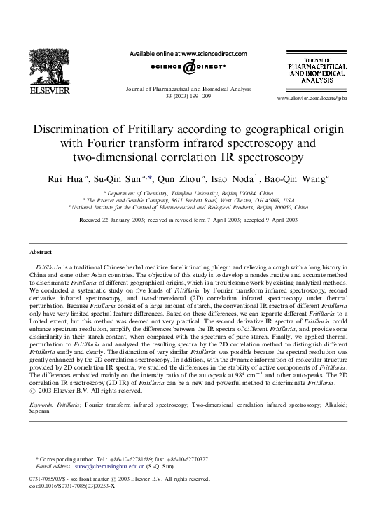 (PDF) Discrimination of Fritillary according to geographical origin with Fourier transform ...