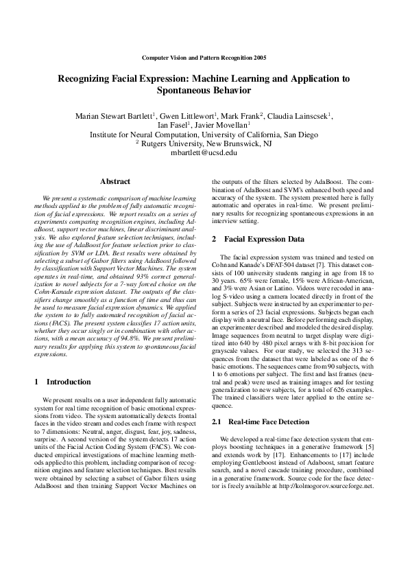 (PDF) Recognizing Facial Expression: Machine Learning and Application ...