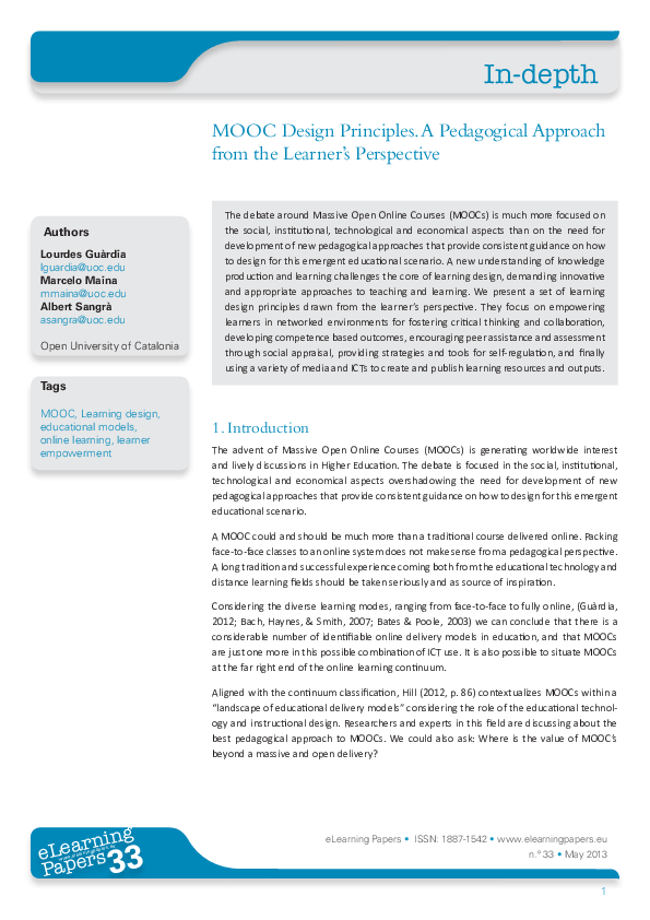 (PDF) MOOC Design Principles. A Pedagogical Approach from the Learner’s ...