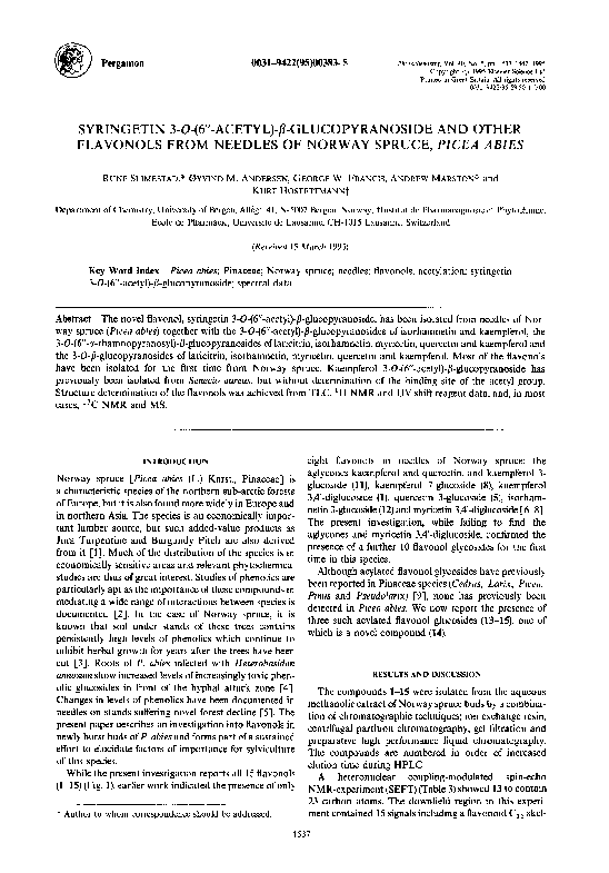 (PDF) Syringetin 3-O-(6″-acetyl)-β-glucopyranoside and other flavonols ...