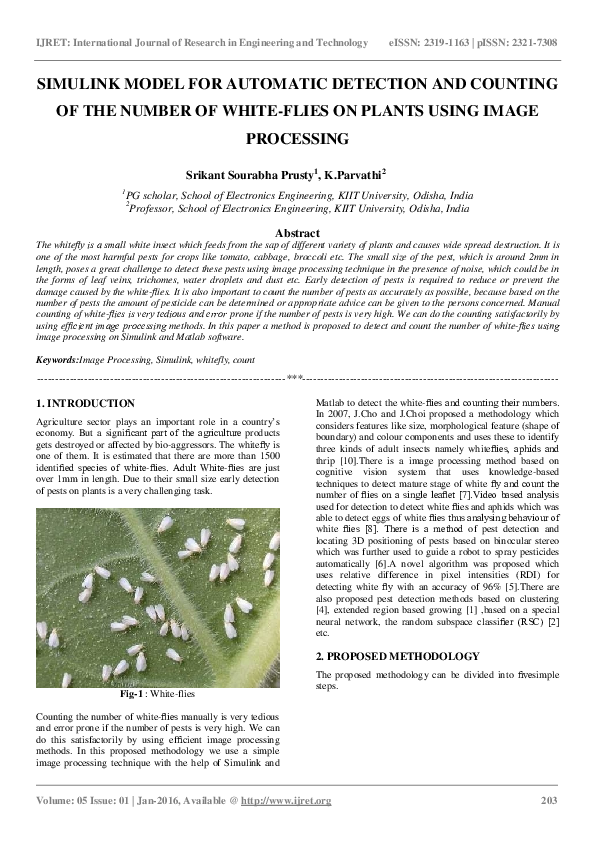 Pdf Simulink Model For Automatic Detection And Counting Of The Number Of White Flies On Plants