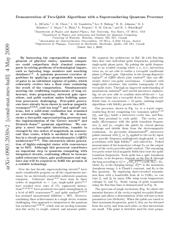 Pdf Demonstration Of Two Qubit Algorithms With A Superconducting