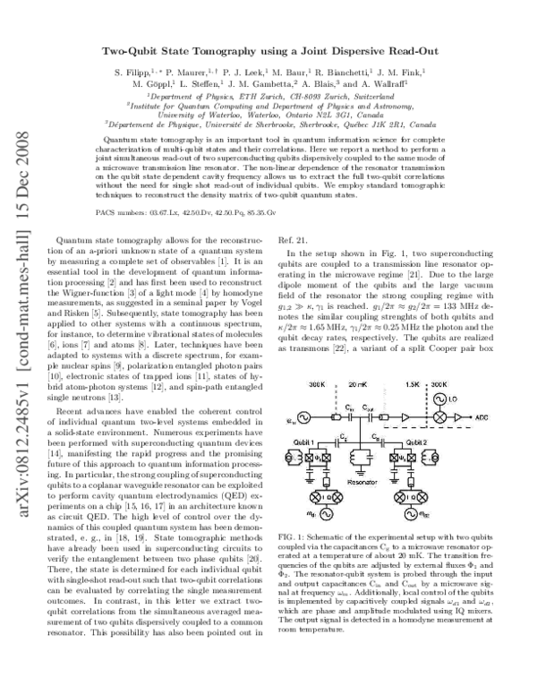 Pdf Two Qubit State Tomography Using A Joint Dispersive Readout