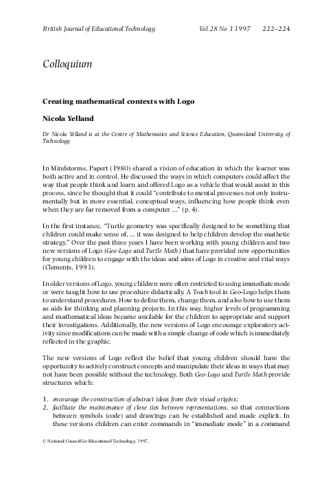 (PDF) Creating Mathematical Contexts with Logo