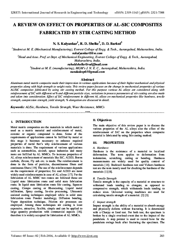 (PDF) A REVIEW ON EFFECT ON PROPERTIES OF AL-SIC COMPOSITES FABRICATED ...