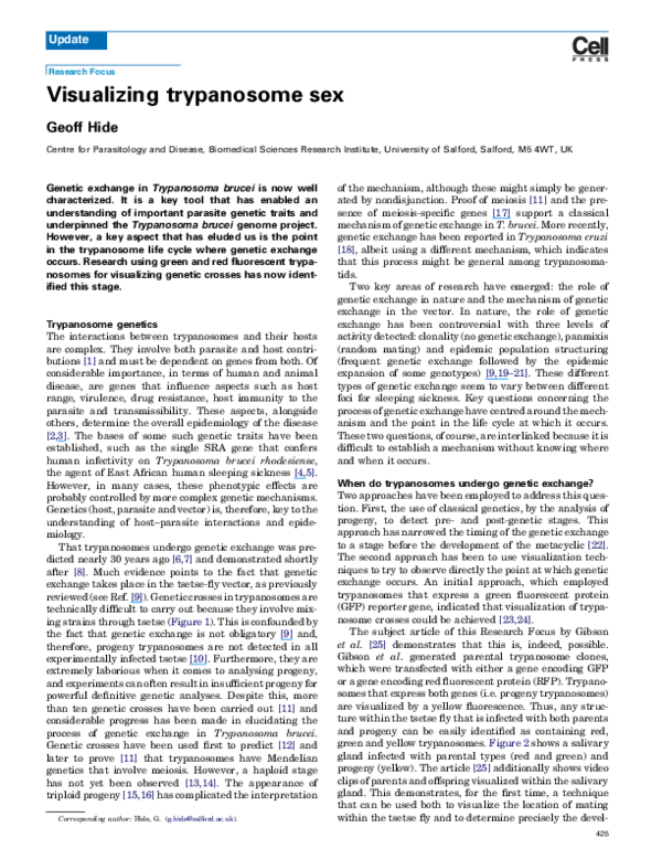 Pdf Visualizing Trypanosome Sex Geoff Hide