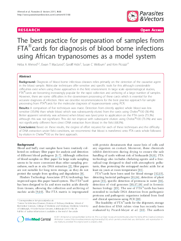 (PDF) The best practice for preparation of samples from FTA®cards for ...