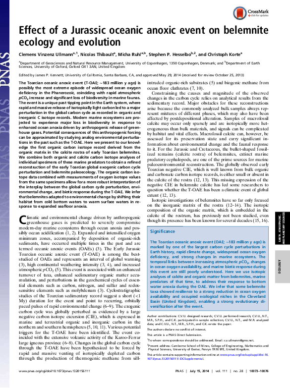 (PDF) Effect of a Jurassic oceanic anoxic event on belemnite ecology ...