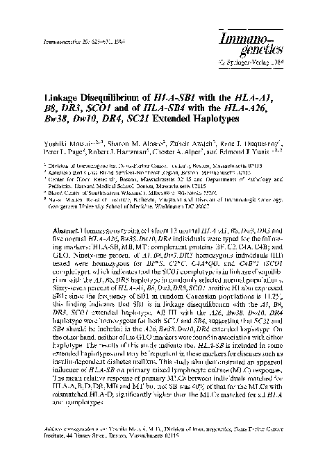 (PDF) Linkage disequilibrium of HLA-SB1 with the HLA-A1, B8, DR3, SCO1 ...