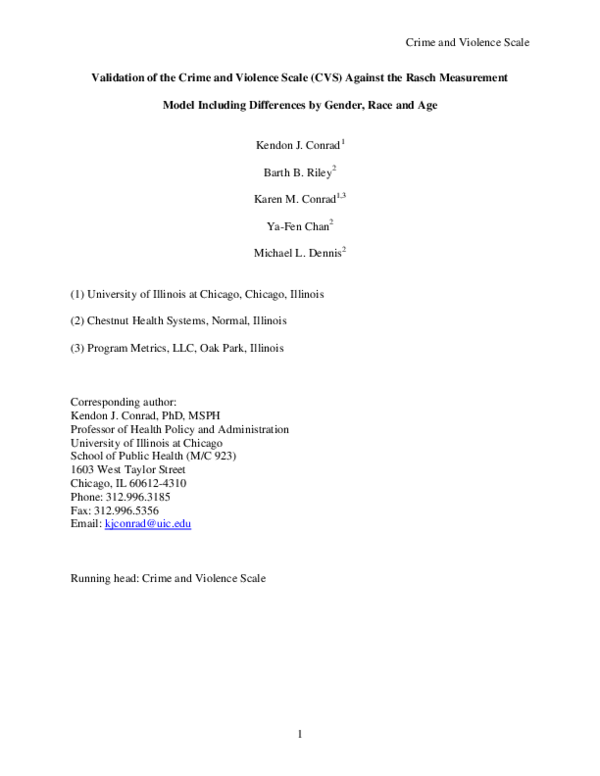 (PDF) Validation of the Crime and Violence Scale (CVS) Against the ...